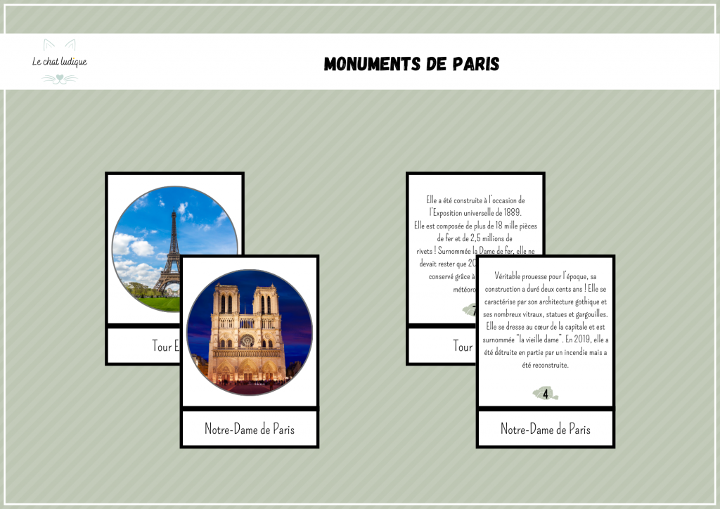 Nomenclatures Montessori Monuments de Paris - Le chat ludique